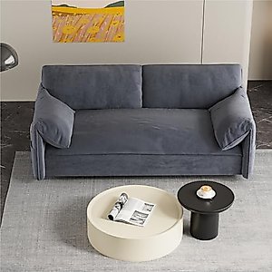 63.8" Modern Convertible Sleeper Sofa Bed with Wide Comfy Armrest and Backrest , Soft Velvet Upholstered Loveseat Pull-Out Couch w/ Side Pockets , RV Furniture Chaise Lounge Sofabed for Living Room