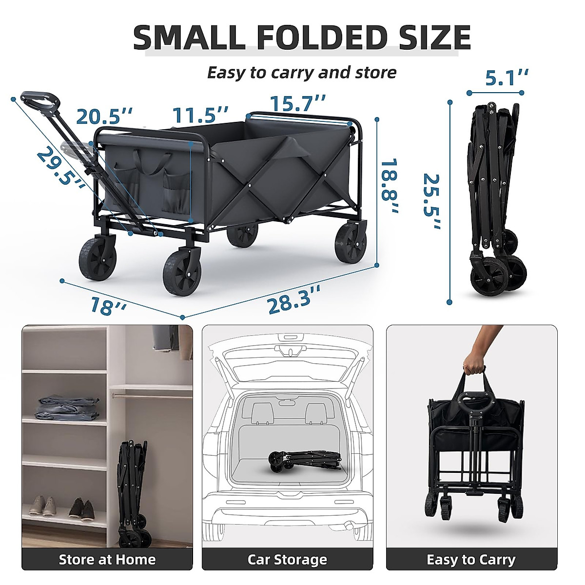 DreamQuest Collapsible Wagon Cart,Foldable Beach Wagon with All Terrain Wheels & Drink Holders Heavy Duty Portable Sports Wagon for Camping, Shopping, Garden and Beach