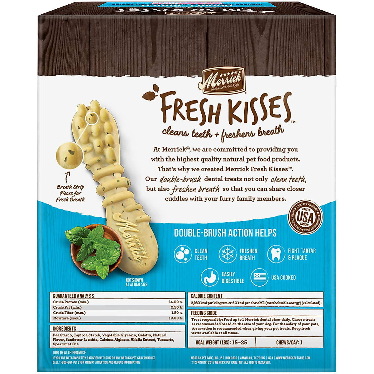 Merrick Fresh Kisses Double-Brush Dental Dog Treats with Mint Breath 36 Count (Pack of 2)