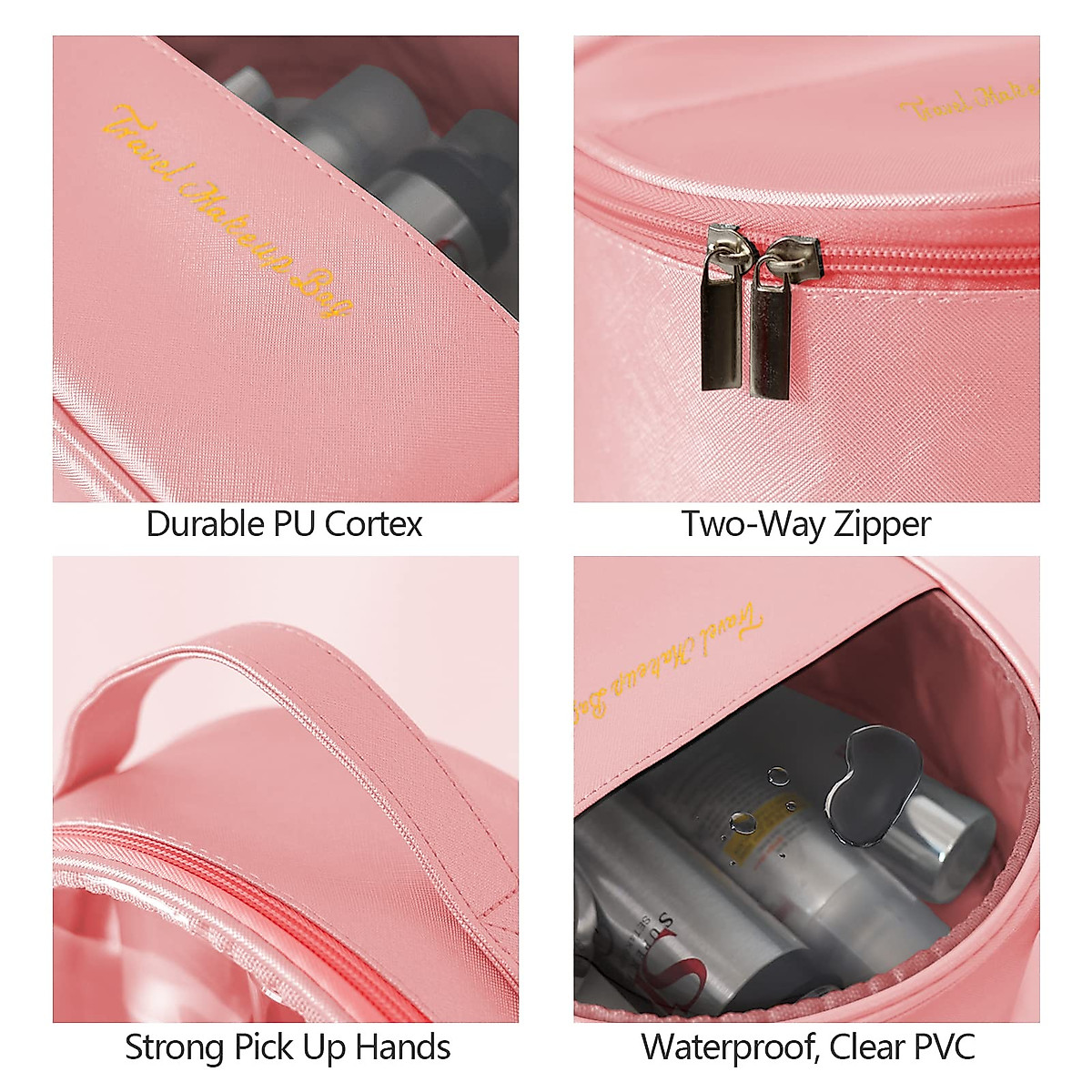 ZIOSINM Makeup Bag set, 3 Pieces Travel Make up Bag with Large Capacity, Clear & Waterproof Cosmetic Bags, Wash Bags Toiletry Bags for Travel (pink)