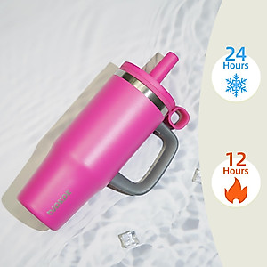 BJPKPK 32oz Stainless Steel Insulated Tumbler with Handle and Straw Travel Coffee Mug Thermal Cups with Lid,Barbie Pink