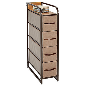 mDesign Slim Steel Frame Organizer Dresser Unit, 4 Removable Fabric Drawers/Metal Top, Furniture for Entryway, Hallway, Bedroom, Office, Closet Organization, Lido Collection, Coffee/Espresso Brown