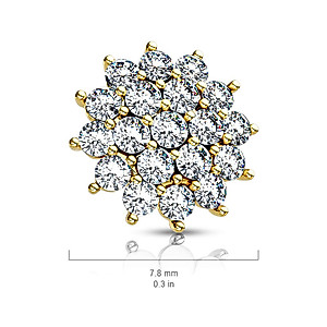 Pierced Owl Internally Threaded CZ Crystal Paved Sunburst Dermal Anchor Top (Silver Tone)