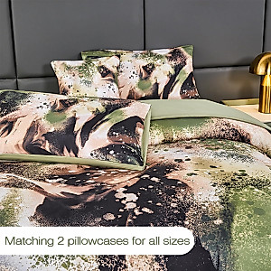 PERFEMET 6-Piece Queen Bed in A Bag Green Gold Tie Dye Bedding Set Lightweight Luxury Abstract Marble Textured Comforter Set for Kids Boys Girls(Green, Queen)