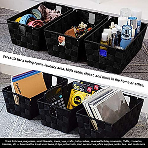 homyfort Woven Shelf Storage Tote Basket Bins Container, Storage Boxes Cube Organizer with Built-in Handles for Bedroom, Office, Closet, Clothes, Kids Room, Nursery 3 pk (Black, 11.4“ x 6.5” x 4.5”)