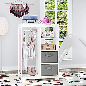 UTEX Kids Dress Up Storage with Mirror, Kids Armoire Dresser with 2 Storage Bins and Open Hanging, Costume Closet Wardrobe for Kids, Pretend Storage Closet Armoire Dresser for Bedroom, Kids Room