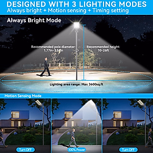 TENKOO Solar Street Lights Outdoor 4000W Solar Parking Lot Lights, 230000 Lumens Solar Street Lights with Motion Sensor LED Wide Angle Lamp Waterproof IP67 Commercial Lighting for Yard
