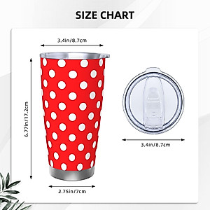 Groamaup 20oz Red White Polka Dot Stainless Steel Insulated Tumbler with Lid and 3pcs Straw Sets, Car Cup for Cold and Hot Drinks, Coffee Mug for Travel Office and Home Use