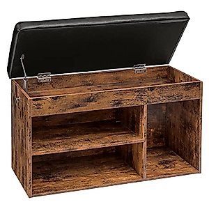 HOOBRO Shoe Storage Bench with Padded Cushion, Entryway Bench with Flip-Open Storage Box and Adjustable Shelf, Shoe Rack with Hidden Compartment, for Entryway, Living Room, Rustic Brown BF40HX01