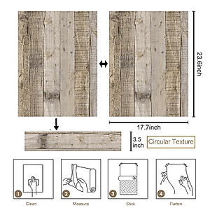 Anmon Wood Contact Paper 17.7" x 118" Peel and Stick Wallpaper, Grey Distressed Wood Wallpaper Shiplap Self Adhesive Removable Wall Paper, Wood Look Plank Rustic Natural Contact Paper for Wall