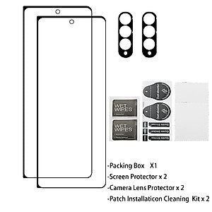 YISPIRIN Screen Protector for Samsung Galaxy Z Fold 3 5G and Camera Cover, [2+2 Pcs] 9H Hardness Anti-Scratch Case Friendly Tempered Glass Protective Film for Samsung Galaxy Z Fold 3 5G