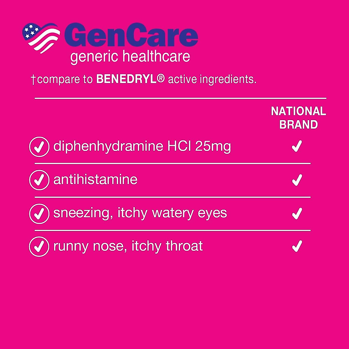 GenCare - Allergy Relief Medicine | Antihistamine Diphenhydramine 25mg (600 Tablets Per Bottle) Value Pack | Relieve for Itchy Eyes, Sneezing, Runny Nose | Seasonal or Indoor & Outdoor Allergies