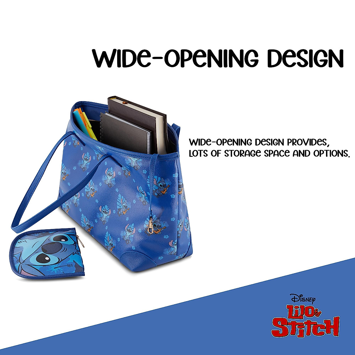 Disney Lilo and Stitch Tote bag - Girls, Boys, Teens, Adults - Stitch Faux PU Leather Cosplay Tote Handbag with Zipper Pouch