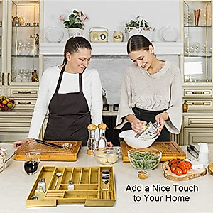 OKOMARSS Bamboo Expandable Drawer Organizer-Silverware Organizer & Kitchen Drawer Organizer and Utensil Organizer with Adjustable Cutlery Tray, Drawer Dividers for Kitchen Utensils (9 Slots) (Natural)