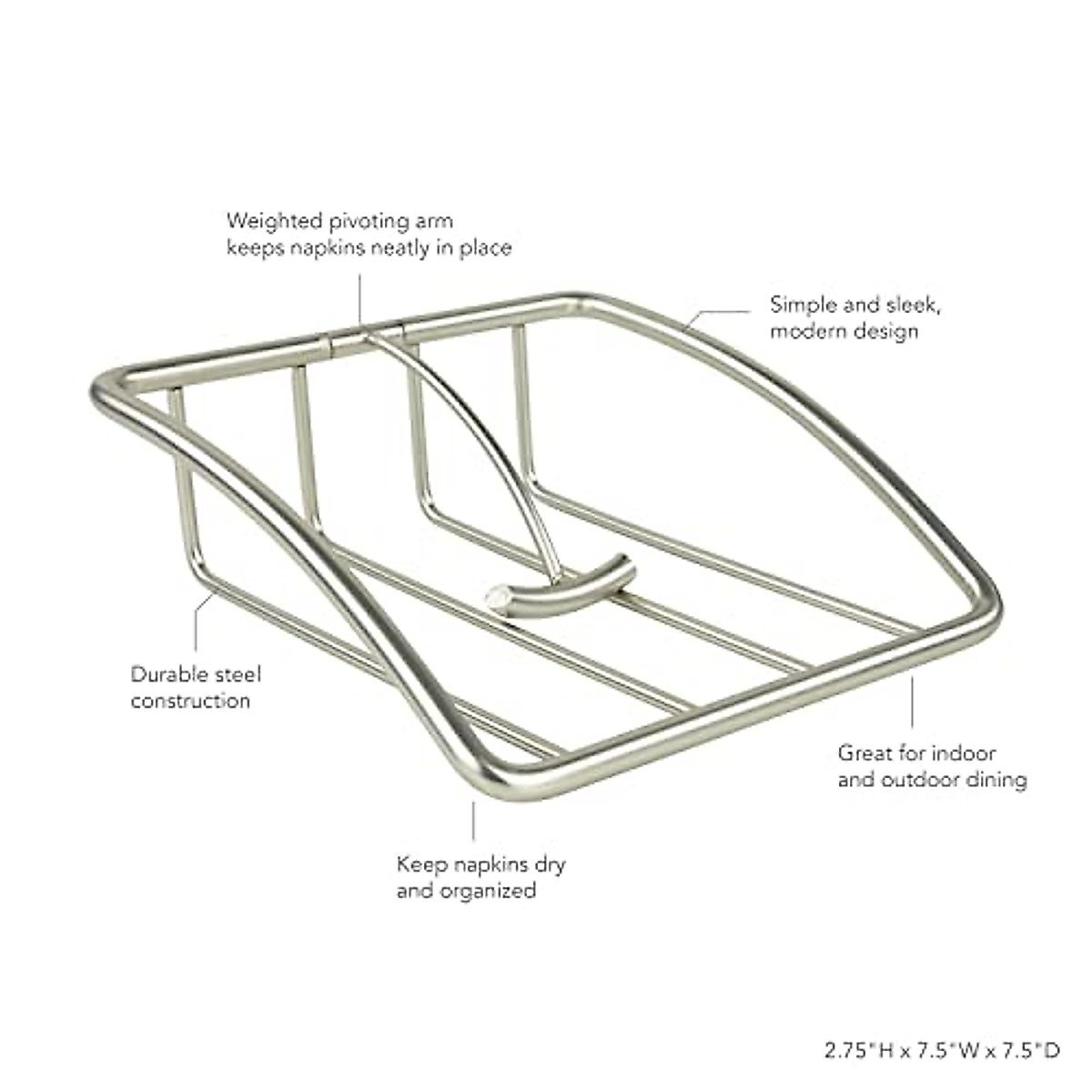 Spectrum Diversified Euro Holder, Flat Standing Weight Arm Modern Kitchen Organization Stand & Paper Cocktail Napkins Dispenser, Satin Nickel