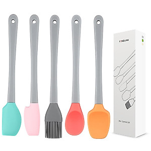 FONGLUAN Mini Silicone Spatula Set of 5 - Heat Resistant & Nonstick Rubber Spatulas - Dishwasher Safe Kitchen Utensils for Cooking, Baking, Mixing