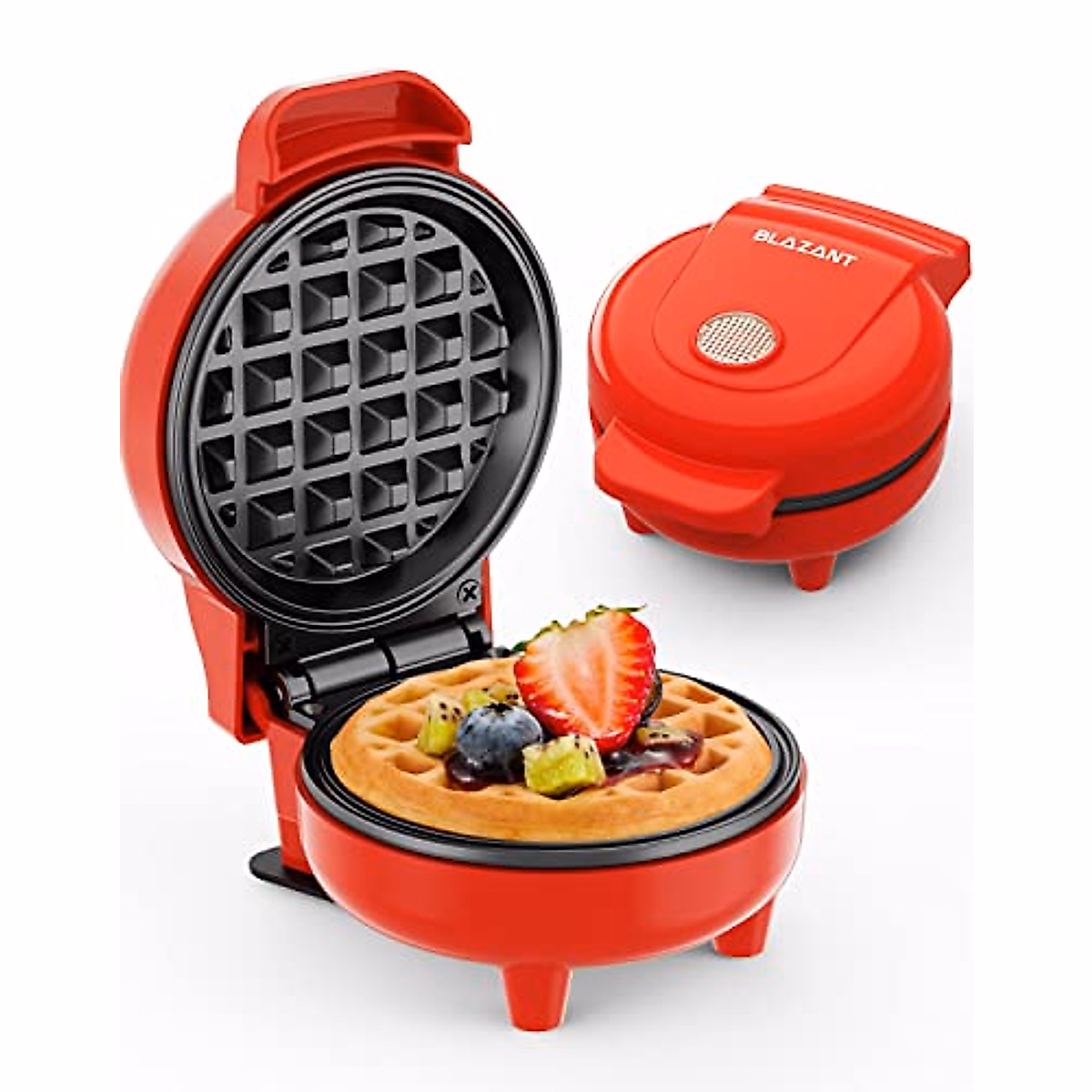 Mini Waffle Maker, Small Waffles Iron Keto Chaffles Single Compact Design Nonstick, Breakfast, Snacks, Hash Browns, 4 Inch Red 550W BLAZANT