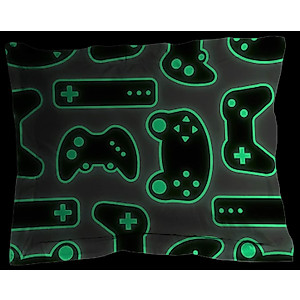 Jay Franco Trend Collector Game On Glow in The Dark Twin Comforter & Sham Set - Super Soft Kids Bedding Features Video Game Contollers - Fade Resistant Microfiber