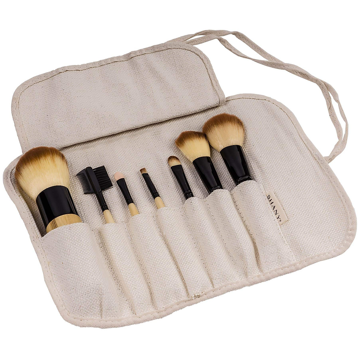SHANY Bamboo Makeup Brush Set - Vegan Professional Makeup Brushes With Premium Synthetic Hair & Cotton Pouch for Easy Brush Storage - 7pc
