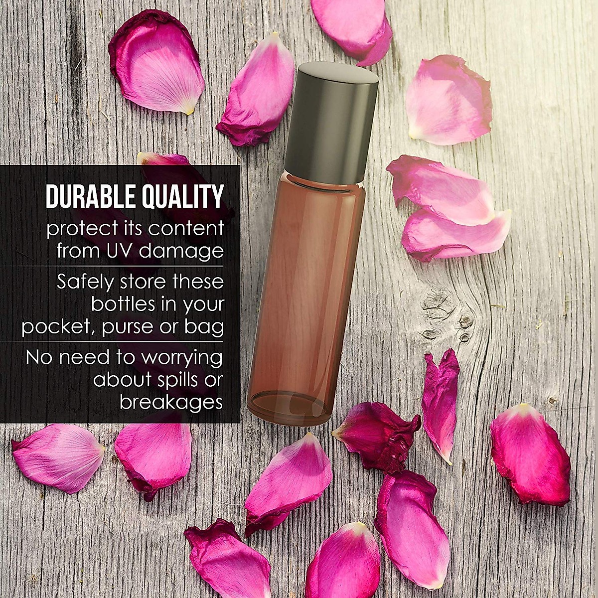 Nylea 8 Pack - Essential Oil Roller Bottles [Metal Chrome Roller Ball] FREE Plastic Pippette Refillable Glass Color Roll On for Fragrance Essential Oil - 10 ml 1/3 oz (Amber)