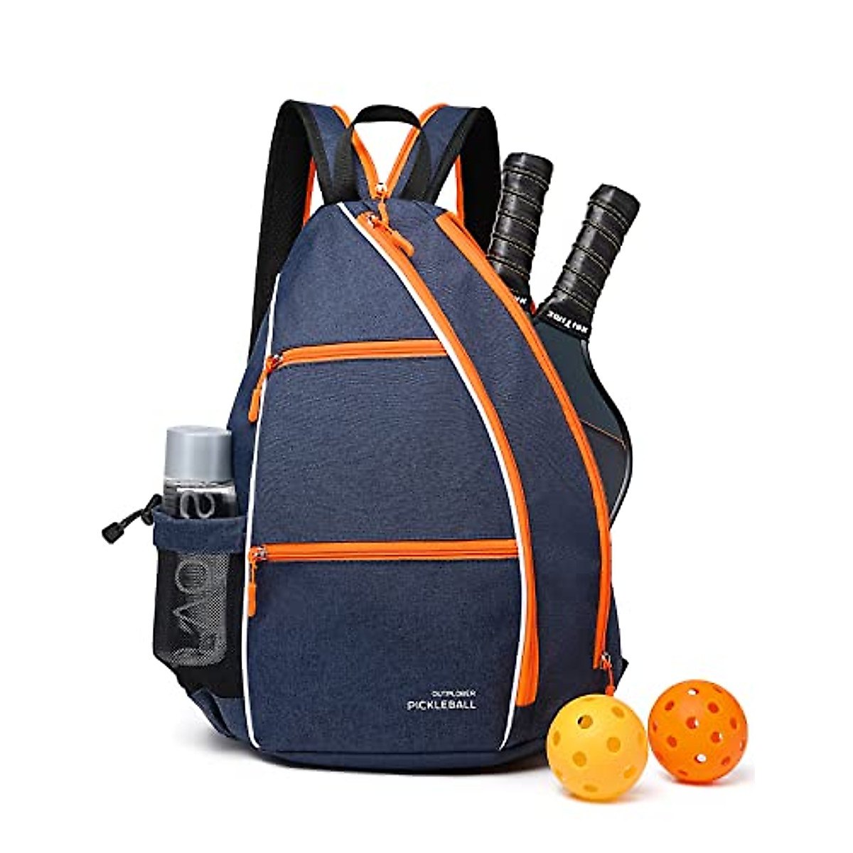 OUTPLORER Pickleball Bag for Men Women Pickleball Backpack Reversible Crossbody Sling Bag Sports Pickleball Sling Bag Adjustable Pickleball Backpack with Fence Hook (Neon Orange A, Middle)