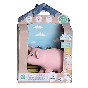 Tikiri My First Farm Animal Pig Natural Rubber Rattle (Pink)