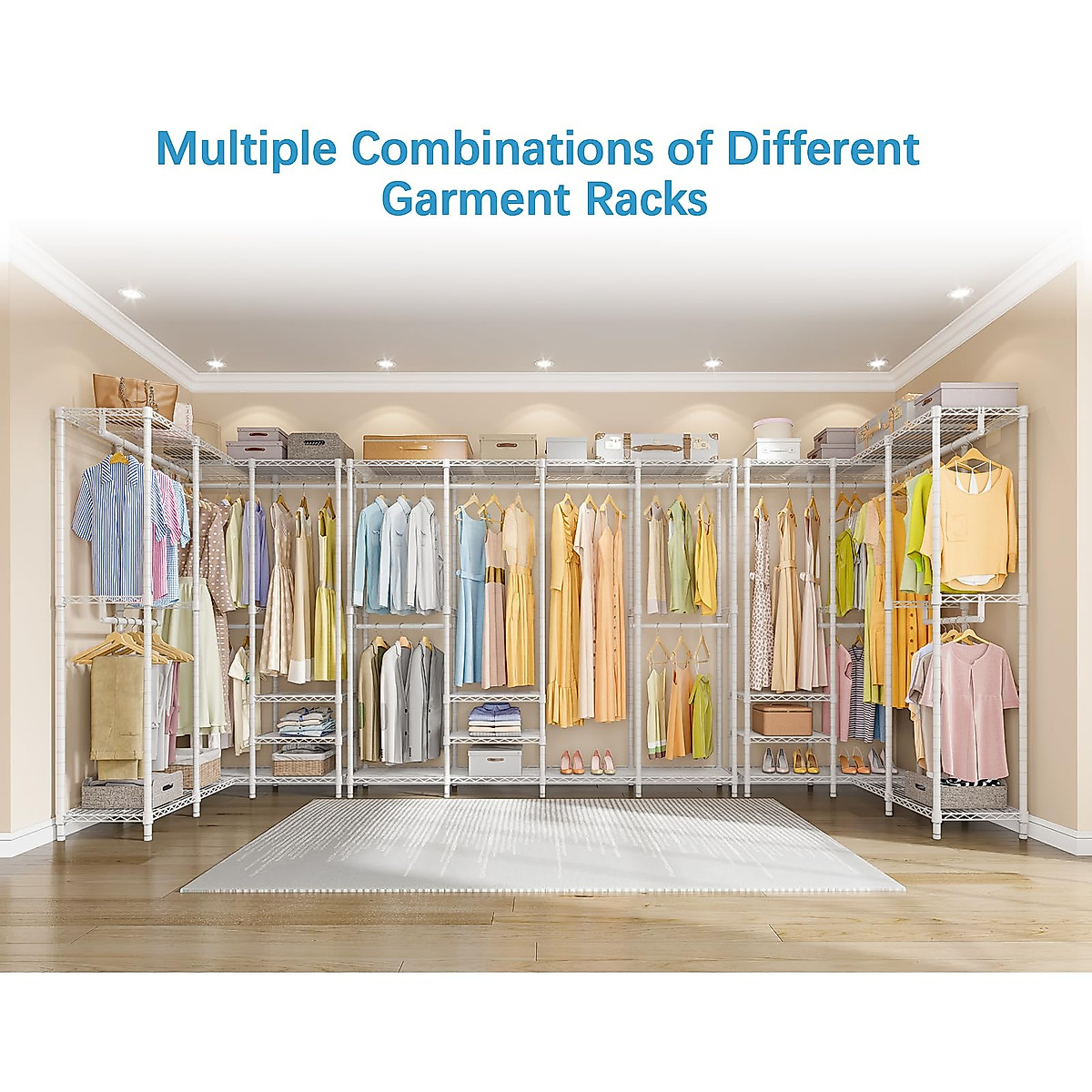 VIPEK V40 Wire Garment Rack Heavy Duty Clothes Rack for Hanging Clothes, Multi-Functional Bedroom Clothing Rack Freestanding Closet Wardrobe Rack, 76" L x 15.7" W x 76.4" H, Max Load 1110lbs, White