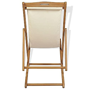 YUHI-HQYD Deck Chair,Foldable Chair,Patio Reclining Chair,Outdoor Furniture,Beach Chair,with Armrests,Assembly Required,Perfect for Lawn, Deck,Beach, Poolside, Teak 22.1"x41.3"x37.8" Cream