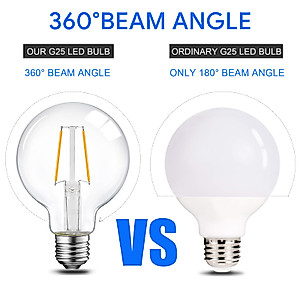 E ENERGETIC LIGHTING Edison Light Bulb, 5W Dimmable, G25 Globe Shape, Clear Glass, 60W Equivalent, 2700K Soft White, 500LM, G80 Christmas Light, E26 Standard Base, UL Listed, 6-Pack