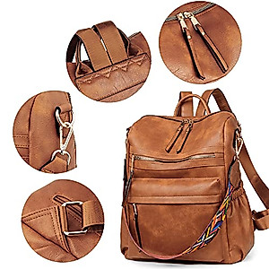 Dora & Liz Women Backpack Purse Fashion Leather Designer Ladies Convertible Travel College Shoulder Bags with Colorful Strap