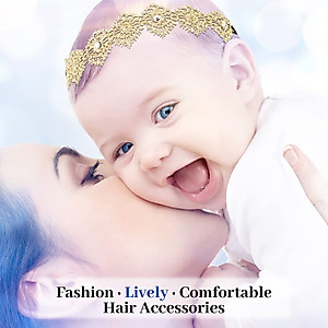 DANMY Baby Girl Super Elastic Headband,Cotton Lace Toddler Hair Band,Infant Soft Turban Hair Accessories Set (gold 1pcs)