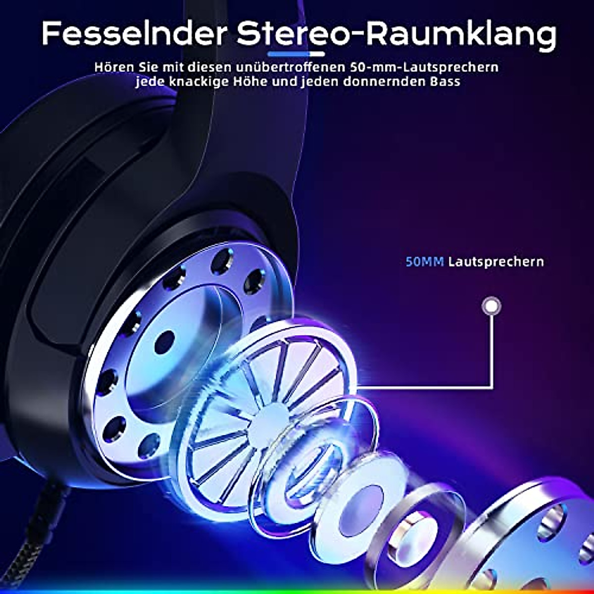 YINSAN Gaming Headset for PS4 PS5 Xbox Series X|S Xbox One PC Gaming Headphones for Nintendo Switch with Stereo Surround Sound RGB Light Over Ear Wired Gamer Headset with Flip-to-Mute Microphone