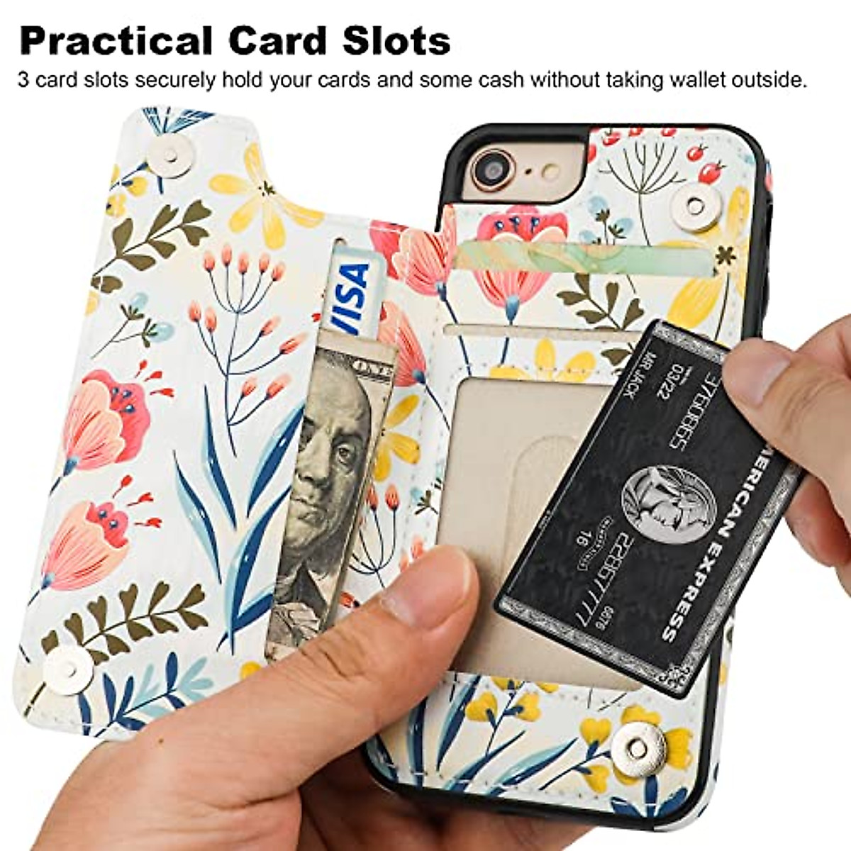 HAOPINSH for iPhone SE(2022) iPhone SE(2020) iPhone 7/8 Wallet Case with Card Holder, Floral Flower Flip Folio PU Leather Kickstand Card Slots,Double Magnetic Clasp Shockproof Case 4.7"