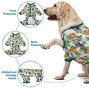LovinPet Large Dog Pajamas Onesie: Lightweight Stretchy Knit Pullover Large Breed Jammies, Big Hippo Green Print, Wound Care/Post Surgery Dog Shirt, UV Protection, Pet PJ's, Dog Onesie/Medium