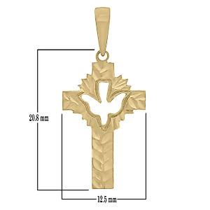 14k Yellow Gold Descending Dove and Olive Leaves Glory Cross Charm Pendant