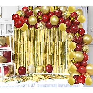 WECEPAR Balloon Garland Arch kit 84 pcs with Ruby Red and Gold Balloon, Star Balloon Confetti Balloons Gold Sequin Table Runner and Background Curtain for Birthday Party, Wedding, Christmas, New Year
