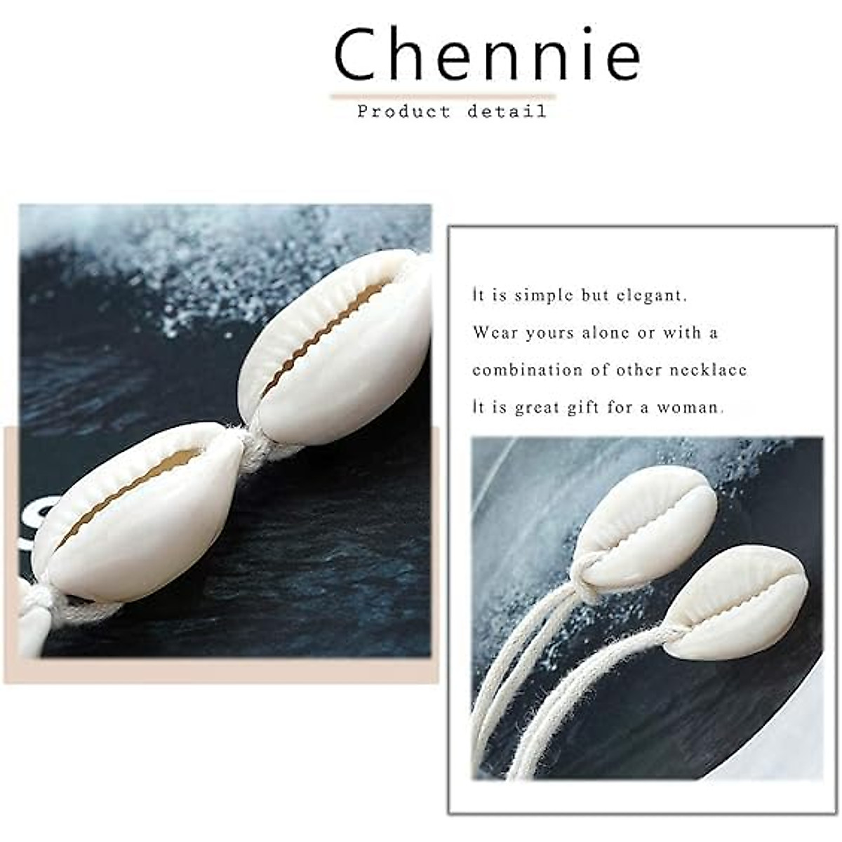 Chennie Boho Cowrie Shell Choker Necklace Beach Puka Seashell Necklaces Adjustable Rope Jewelry with Anklets for Women (A Ivory)