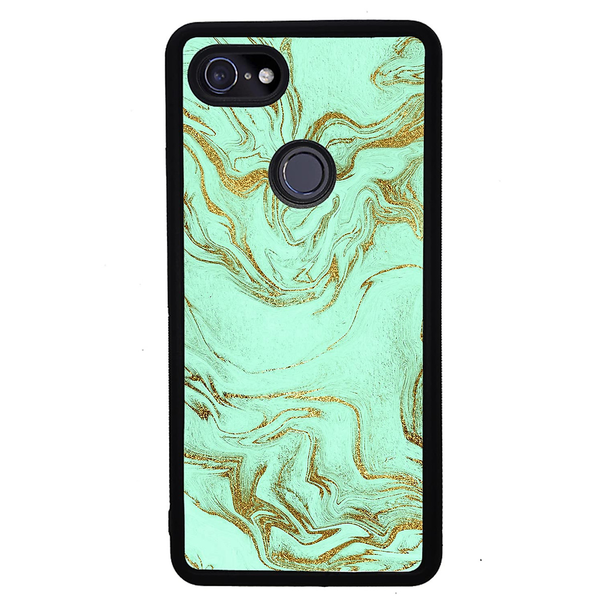 Mint Green Gold Marble Black Rubber Phone Case Compatible With Google Pixel 8 Pro, 8a, 8, 7a, 7, Pixel 7 Pro, 6a, Pixel 6 Pro, 6, Pixel 5, 4a 5G, 4a 4G, 4, 4 XL, 3a, 3a XL, 3, 3 XL, 2 XL, 2