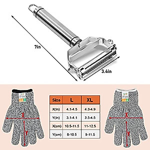 RIUIOUGA Stainless Steel Double Sided Vegetable Peeler with Cut Resistant Gloves - Multifunctional Carrot Shredder Fruit Peeler, Portable Kitchen Peeler for Shredding, Peeling and Slitting