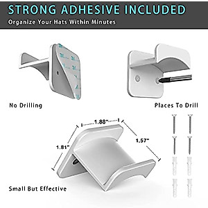 ICERO Hat Hooks for Wall (8 Pack),Hat Hangers for Wall,Hat Rack,Baseball Cap Holder,Hooks for Disney Ears,The Option to Stick or Screw into The Wall,Super Sturdy,White