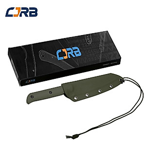 CJRB CUTLERY EDC Fixed Blade Knives Silax (J1921B) AR-RPM9 Steel Black PVD Blade and OD Green G10 Handle Pocket Knife with Kydex Sheath and Lanyard for Camping Fishing Outdoor