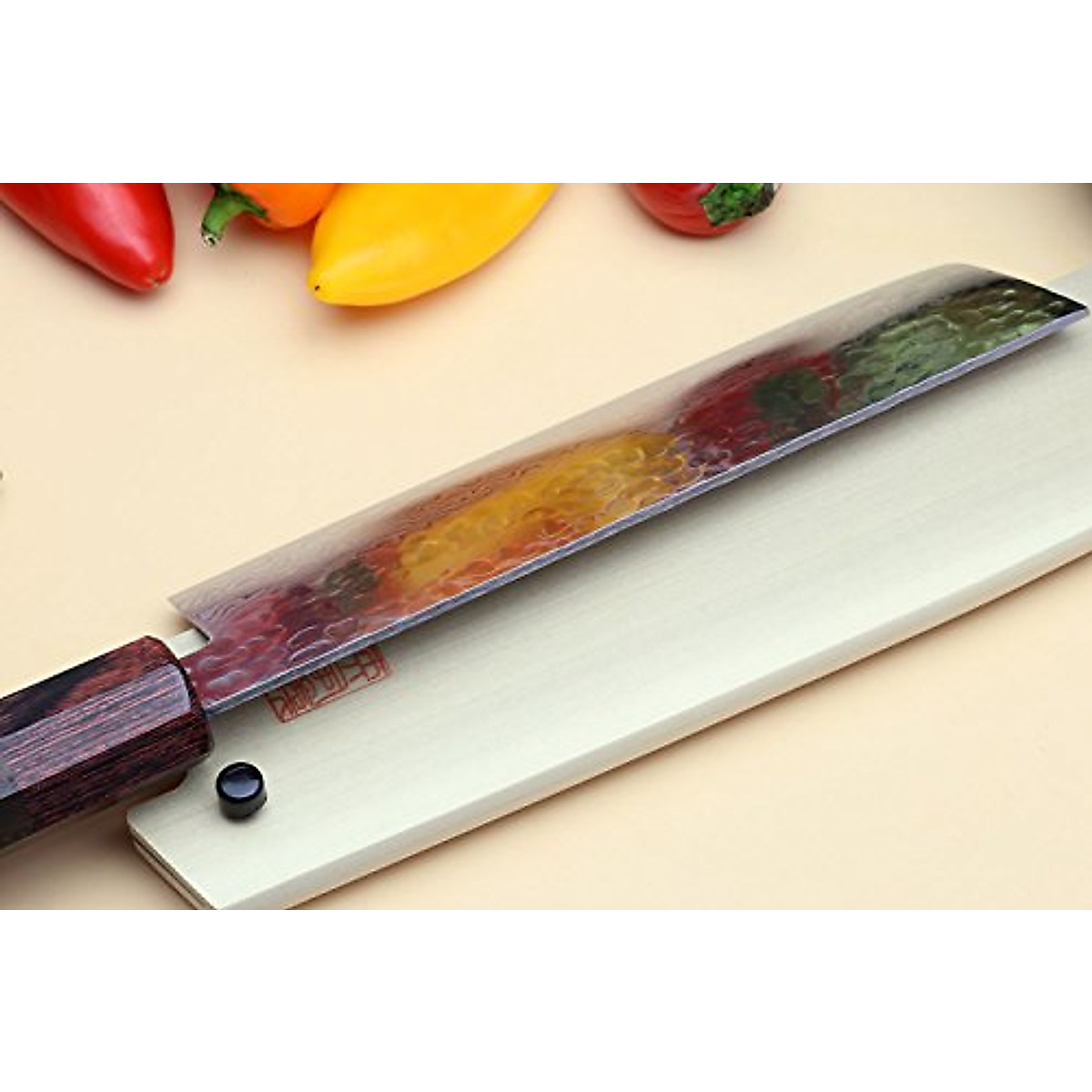 Yoshihiro VG-10 46 Layers Hammered Damascus Nakiri Japanese Vegetable Knife (6.5'' (165mm) Rosewood Handle)