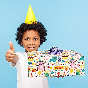 GIOLAINY Birthday Wrapping Paper for Kids Boys Girls Baby Shower - Gift Wrap with Funny Dogs, Cute Monster, llama and ''Happy Birthday'' Design - 8 Sheets (20 * 29 Inch per Sheet), Recyclable, Easy to Store, Not Roll