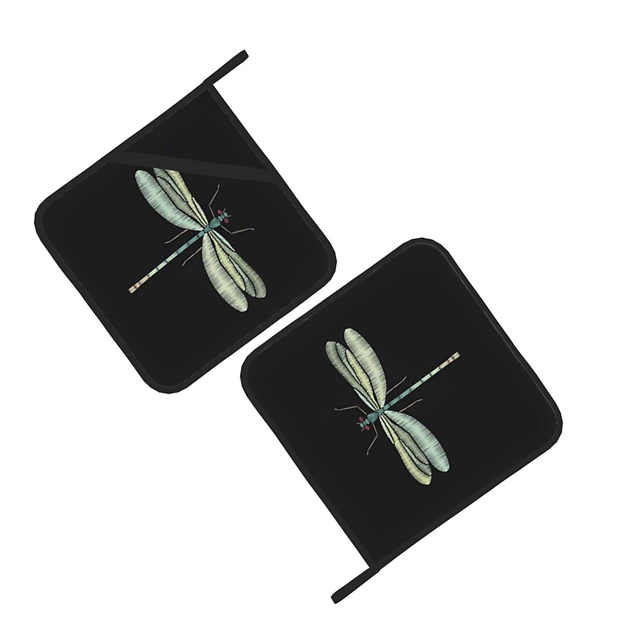 Square Insulated Pot Holder Sets of 2,Dragonfly Black Printed Pot Holders for BBQ Cooking Baking