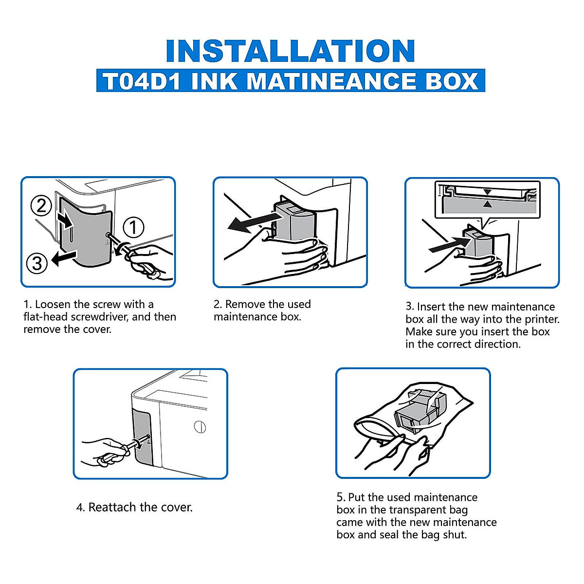 SubliPlus+ T04D1/T04D100 Ink Maintenance Box Replacement for ET-3750 ET-15000 ET-4760 ET-3760 XP-5100 ET-3850 ET-4850 WF-2860 ET-3710 ET-5150 ET-3830 etc. Printers (TO4D1/TO4D100/T04D1/EWMB2) 2 Packs