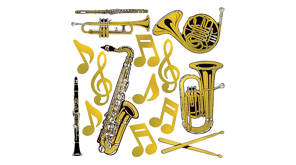 Beistle Gold Foil Musical Instruments Cutouts - 15 Count
