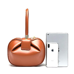 Mn&Sue Fashion Designer Women's Genuine Leather Top Handle Handbag Evening Bag Party Prom Wedding Purse (Normal, Brown)