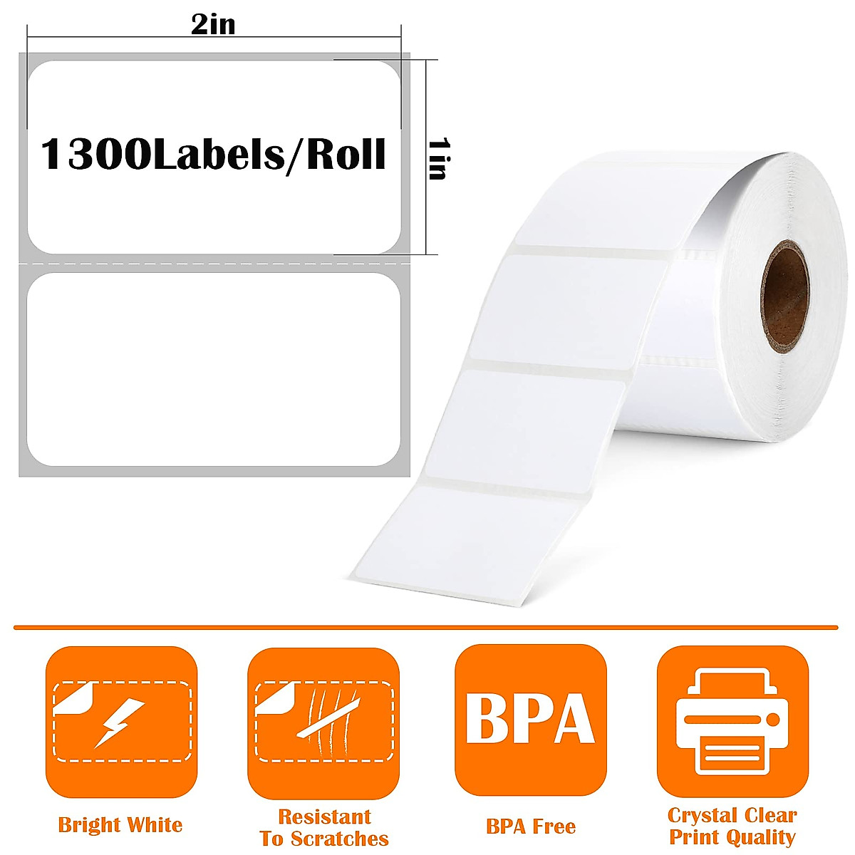 12 Rolls of 1300 2"x1" Direct Thermal Labels for UPC Barcodes, Perforated Address Labels, Thermal Paper Self-Adhesive Label Stickers Tape Compatible with Rollo & Zebra Desktop Printers (12 Rolls)