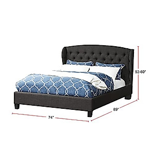 Poundex, Charcoal Polyfiber Upholstered Cal Size Bed, California King