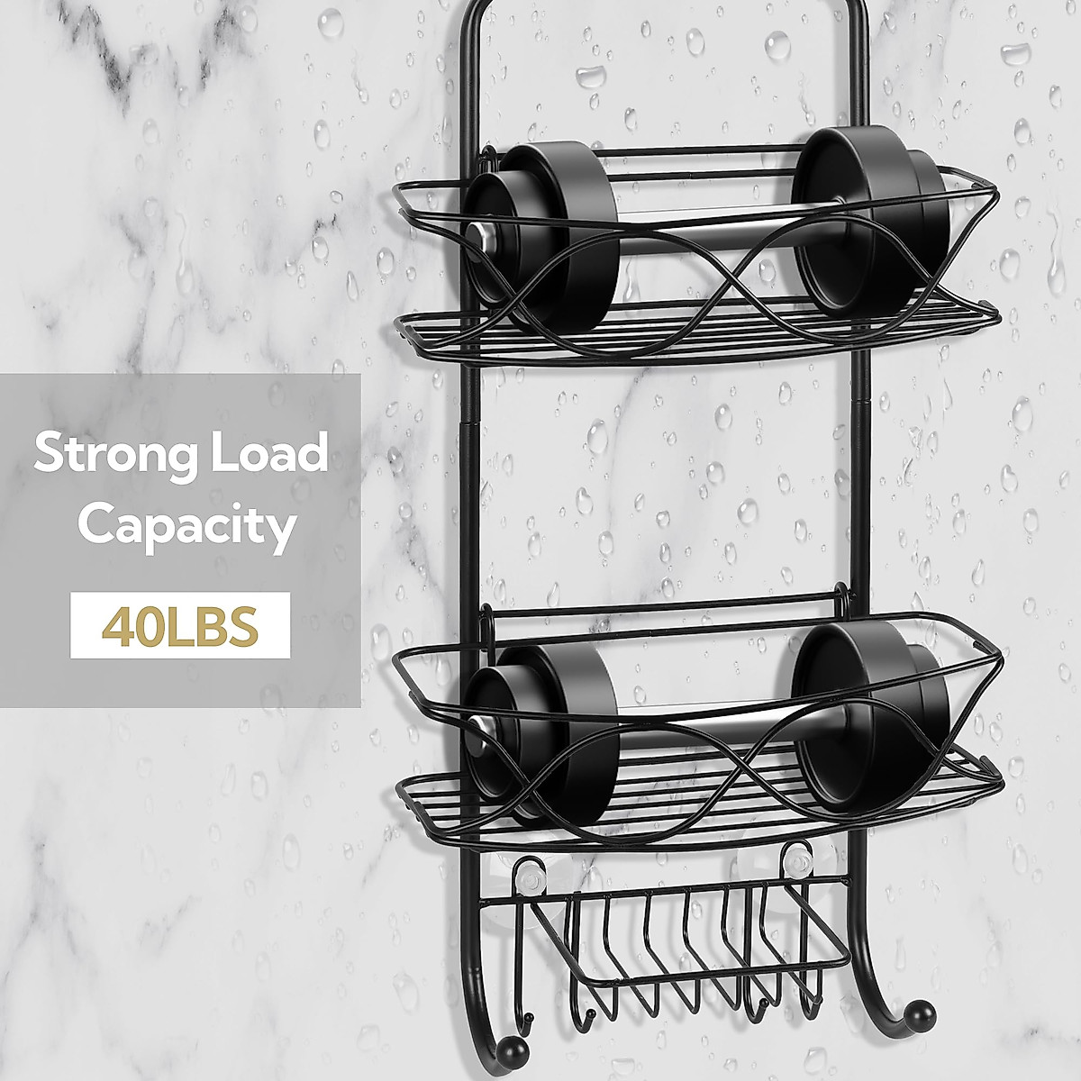 GRANNY SAYS Shower Caddy Hanging, Shower Organizer with Toothbrush Holder, Shower Holder Over Shower Head, Shower Racks for Inside Shower, Black Shower Caddy, Bathroom Shower Organizer